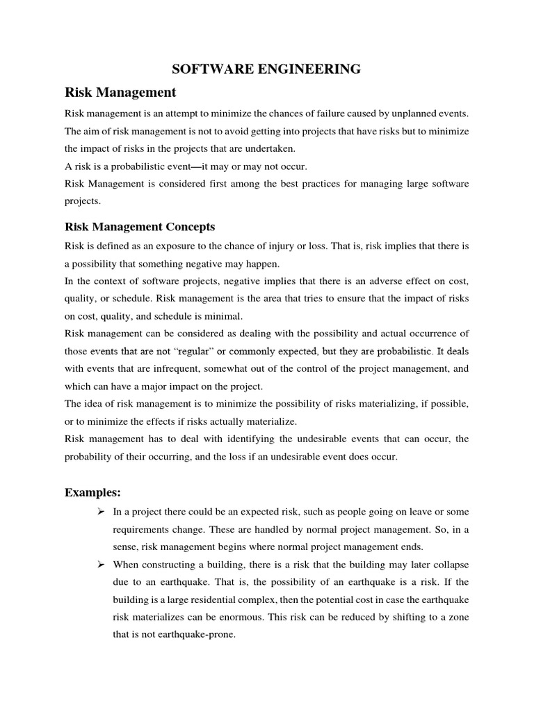 Software Project Risk Management Plan | PDF | Risk | Risk Management