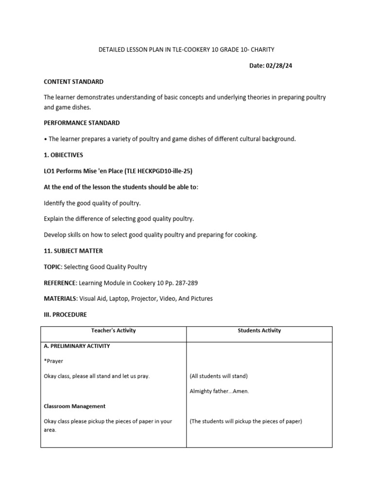 Lesson Plan 3 | PDF | Poultry | Meat