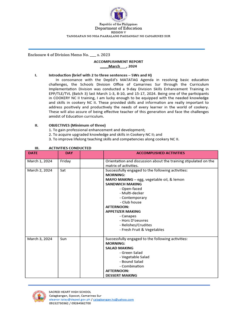 Accomplishment Report TRAINING | PDF | Sauce | Soup