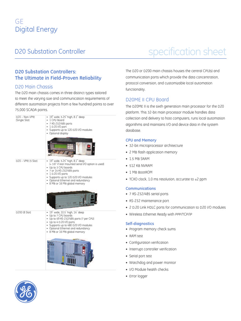 D20 D200 Specsheet | PDF | Central Processing Unit | Input/Output