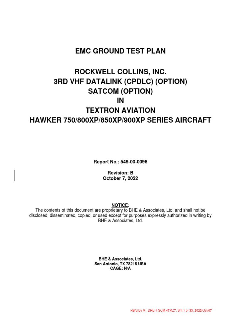 EMC Test Plan for Hawker Aircraft | PDF | Electromagnetic Compatibility ...