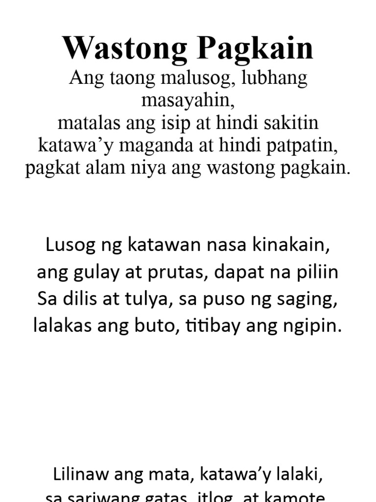 Wastong Pagkain (TULA) | PDF