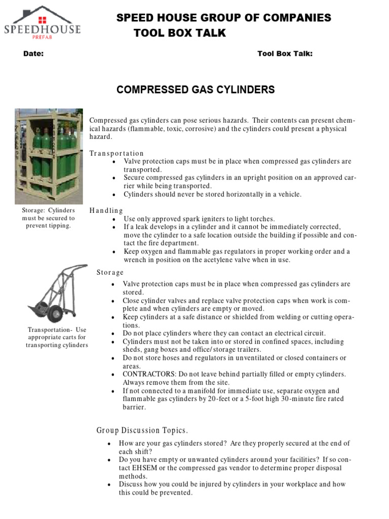 Compressed Gas Cylinders Tool Box Talk 13 | PDF | Equipment | Safety