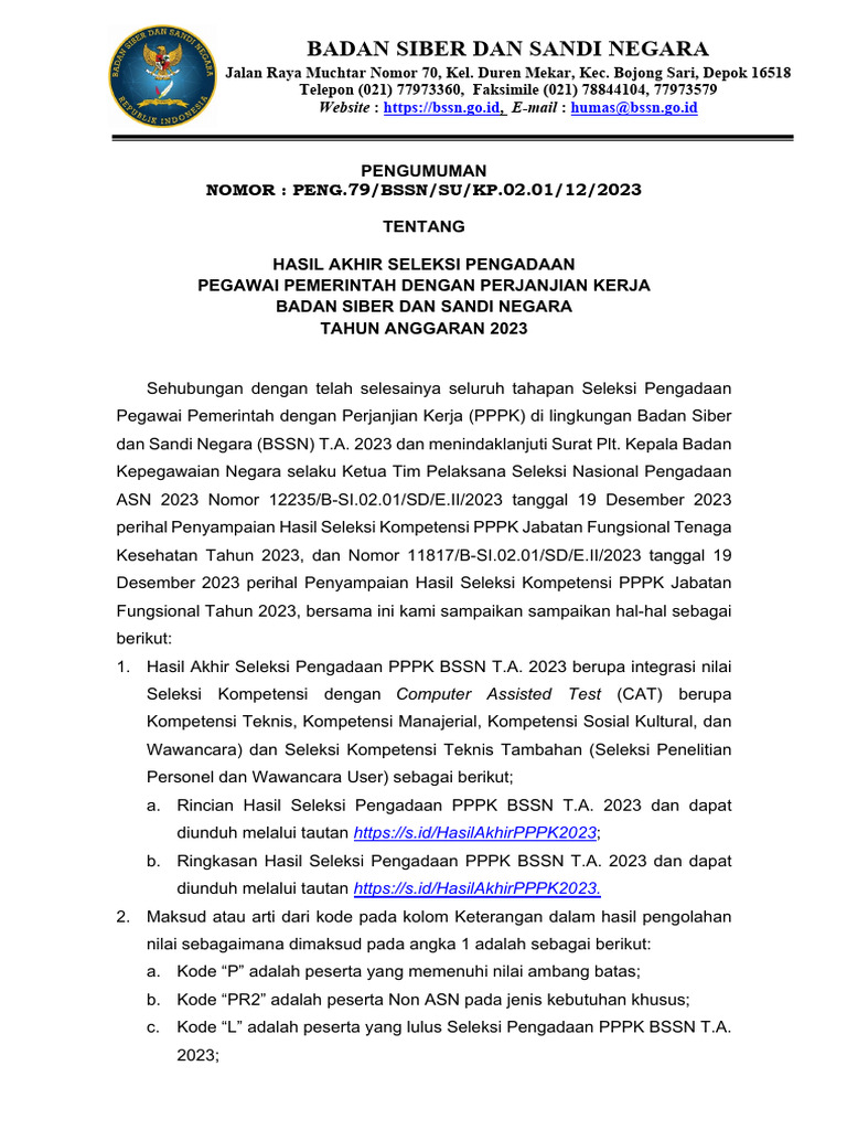 PUM Hasil Akhir Pengadaan PPPK BSSN TA 2023 - Sign - Signed | PDF