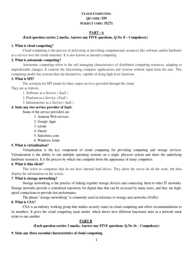 Loud Omputing P Code Ubject Code | PDF | Cloud Computing | Virtualization