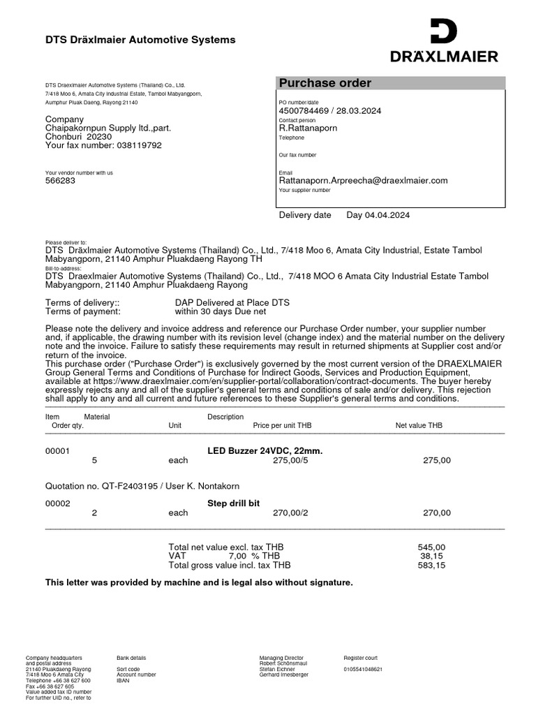 New Purchase Order Printout 4500784469 | PDF | Value Added Tax | Invoice
