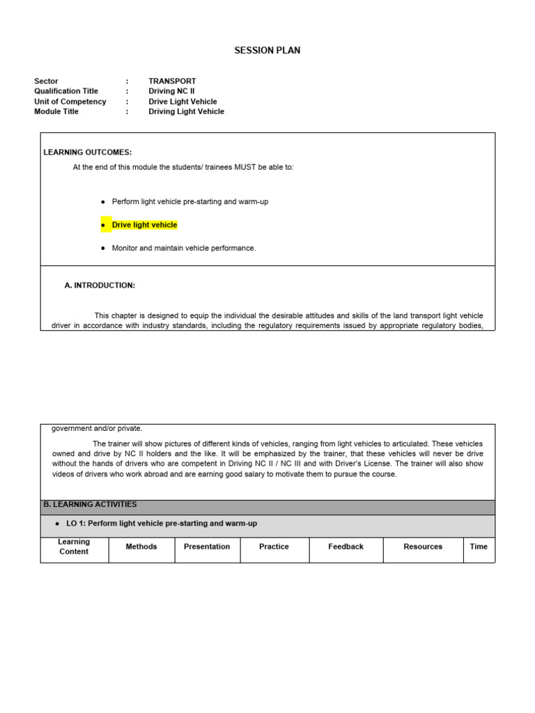 TM I - Session Plan | PDF | Traffic | Vehicles