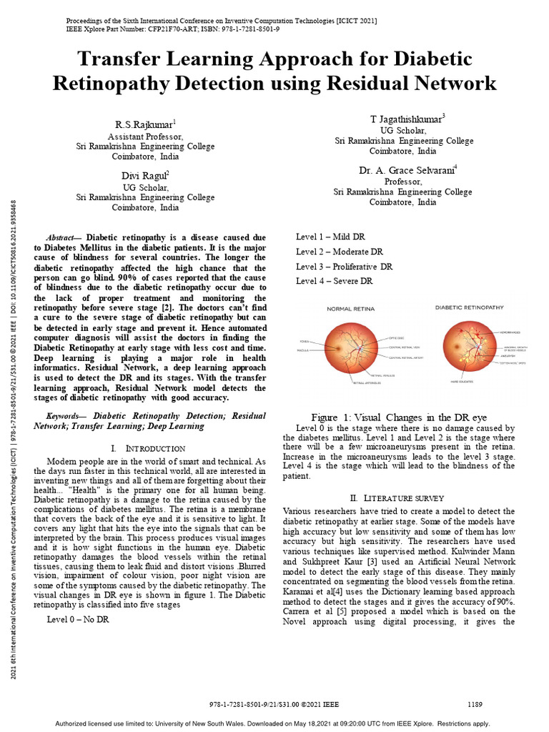 2021Transfer Learning Approach for Diabetic Retinopathy Detection using Residual Network | PDF ...