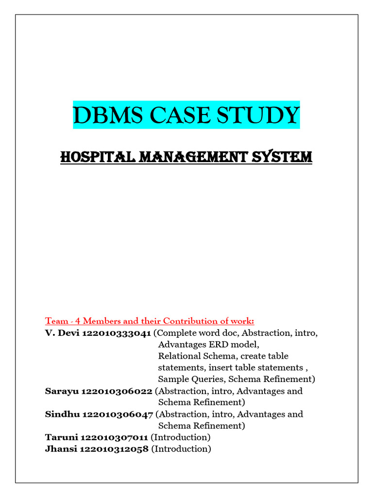 DBMS Case Study Hospital Management System | PDF | Relational Model | Databases