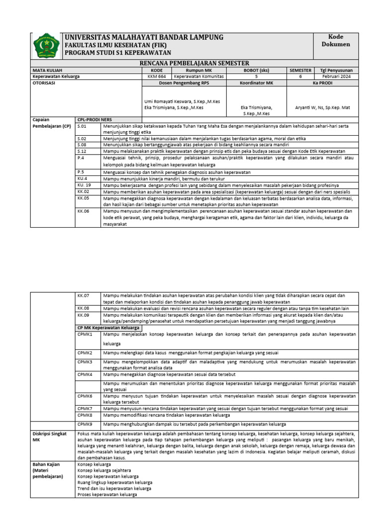 RPS Keperawatan Keluarga Genap 2023-2024 | PDF