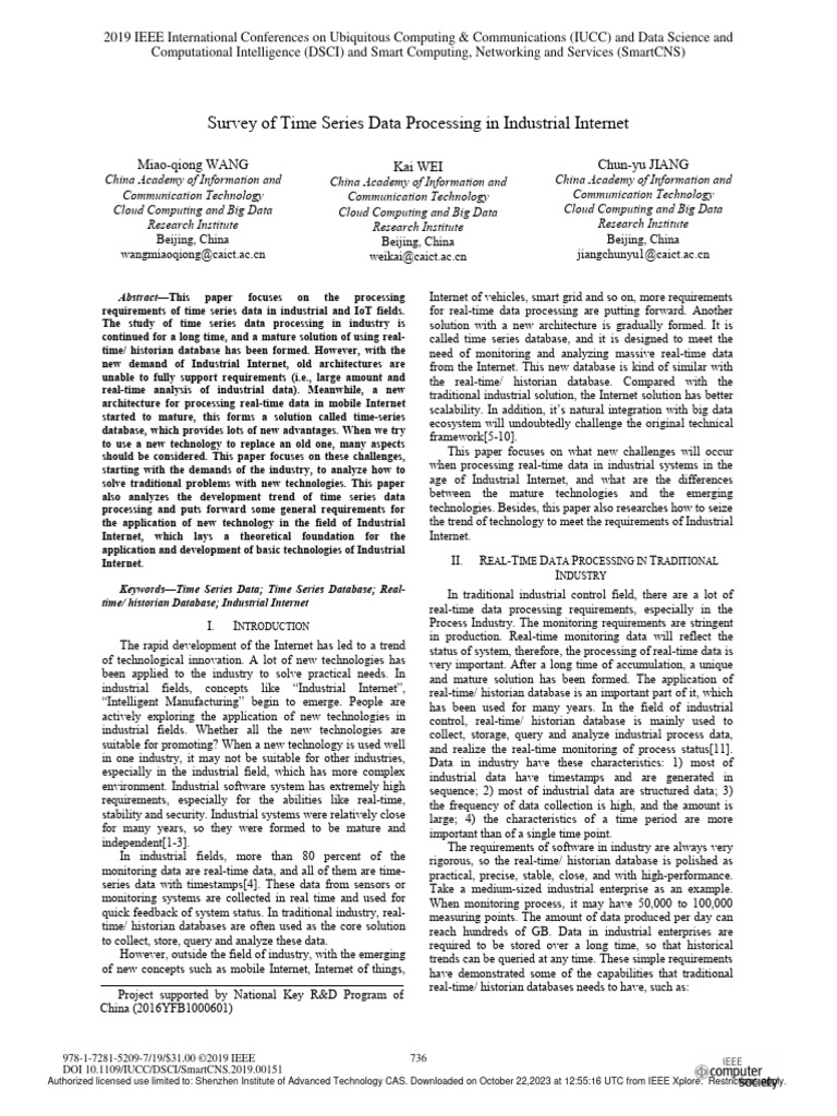 Survey of Time Series Data Processing in Industrial Internet | PDF | Data | Databases