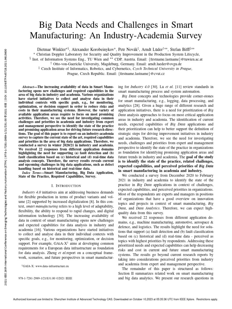 Big_Data_Needs_and_Challenges_in_Smart_Manufacturing_An_Industry-Academia_Survey | PDF | Big ...