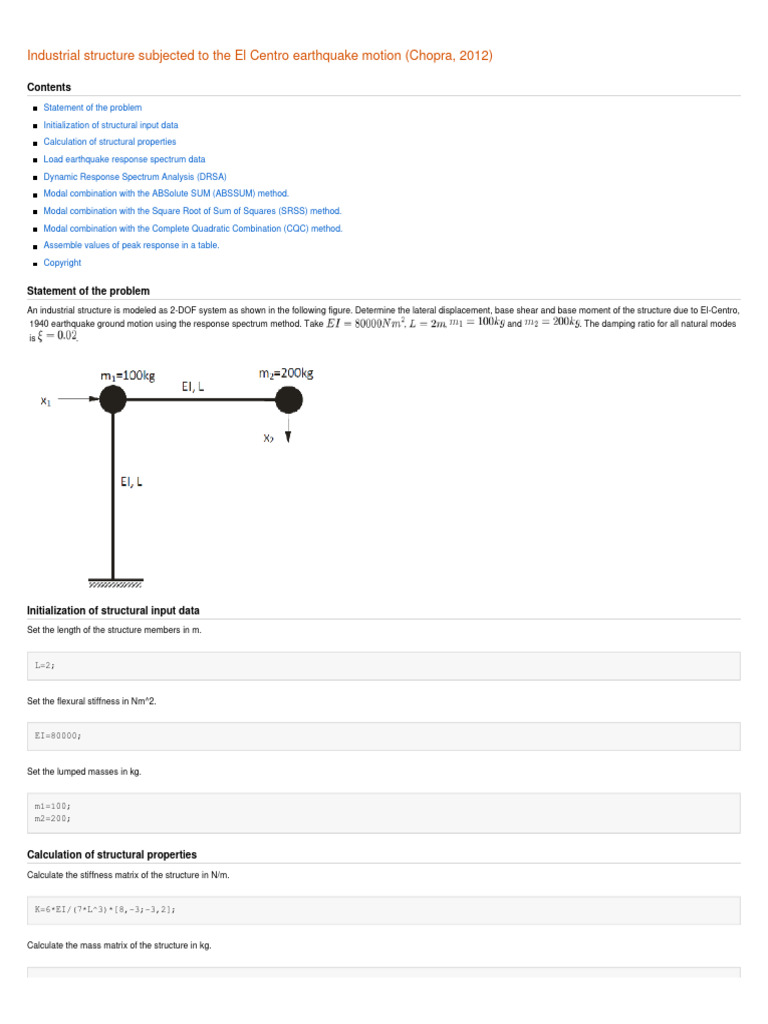 Dynamic Response Spectrum Analysis Matlab | PDF | Eigenvalues And ...