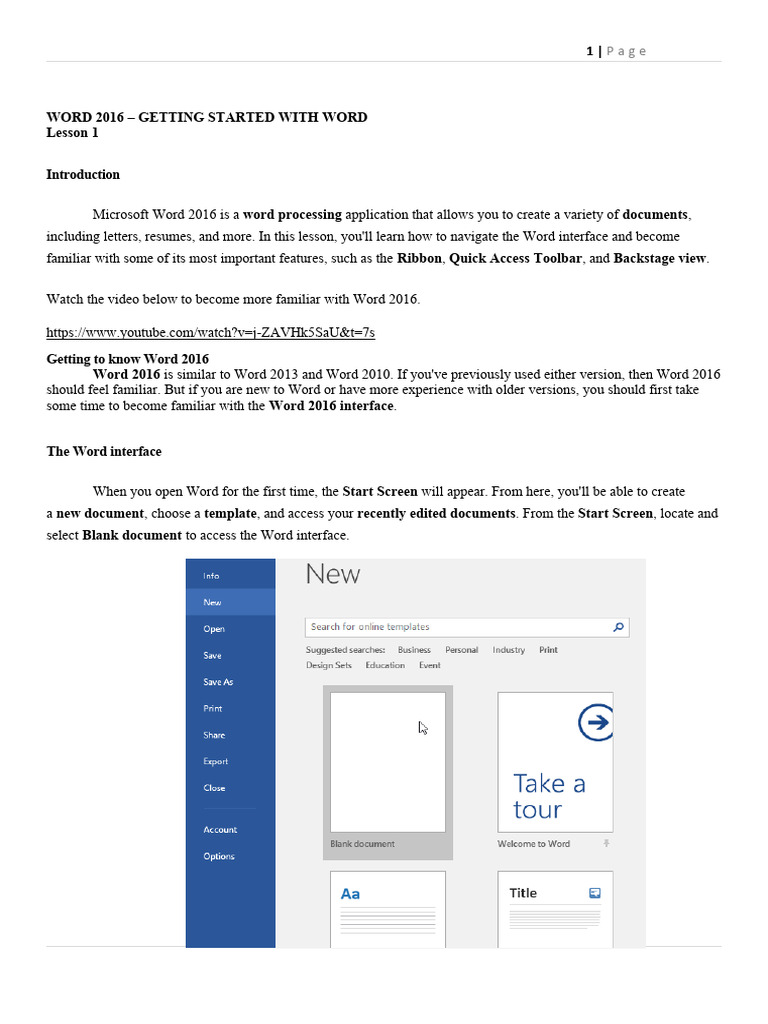 Lesson 1 Getting Started With Word | PDF | Microsoft Word | Software ...