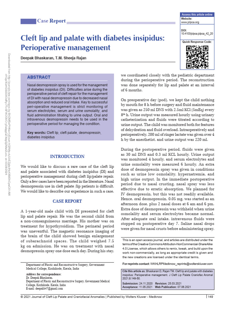 Cleft Lip and Palate With Diabetes Insipidus .12 | PDF | Medical ...