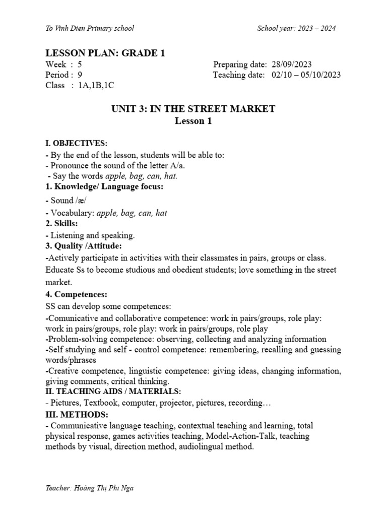 WEEK 5 - Lesson Plan - Nga 2023 | PDF | Language Education | Teachers