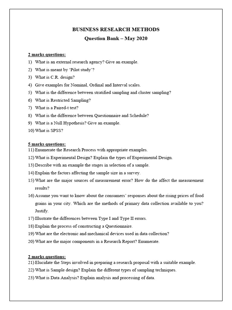 BRM Question Bank | PDF | Sampling (Statistics) | Standard Deviation