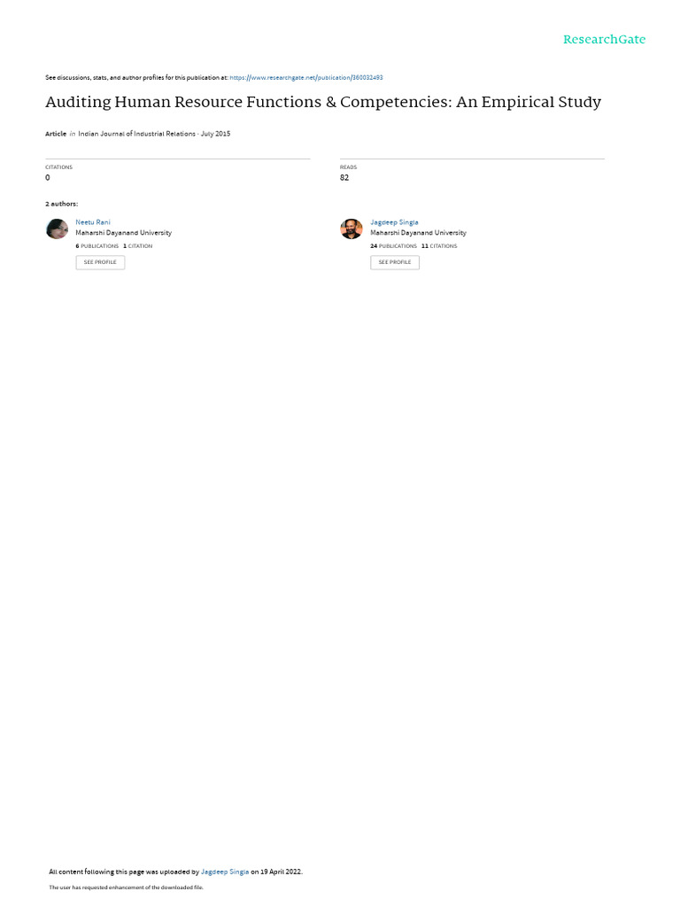 Auditing Human Resource Functions & Competencies: An Empirical Study | PDF | Human Resources ...