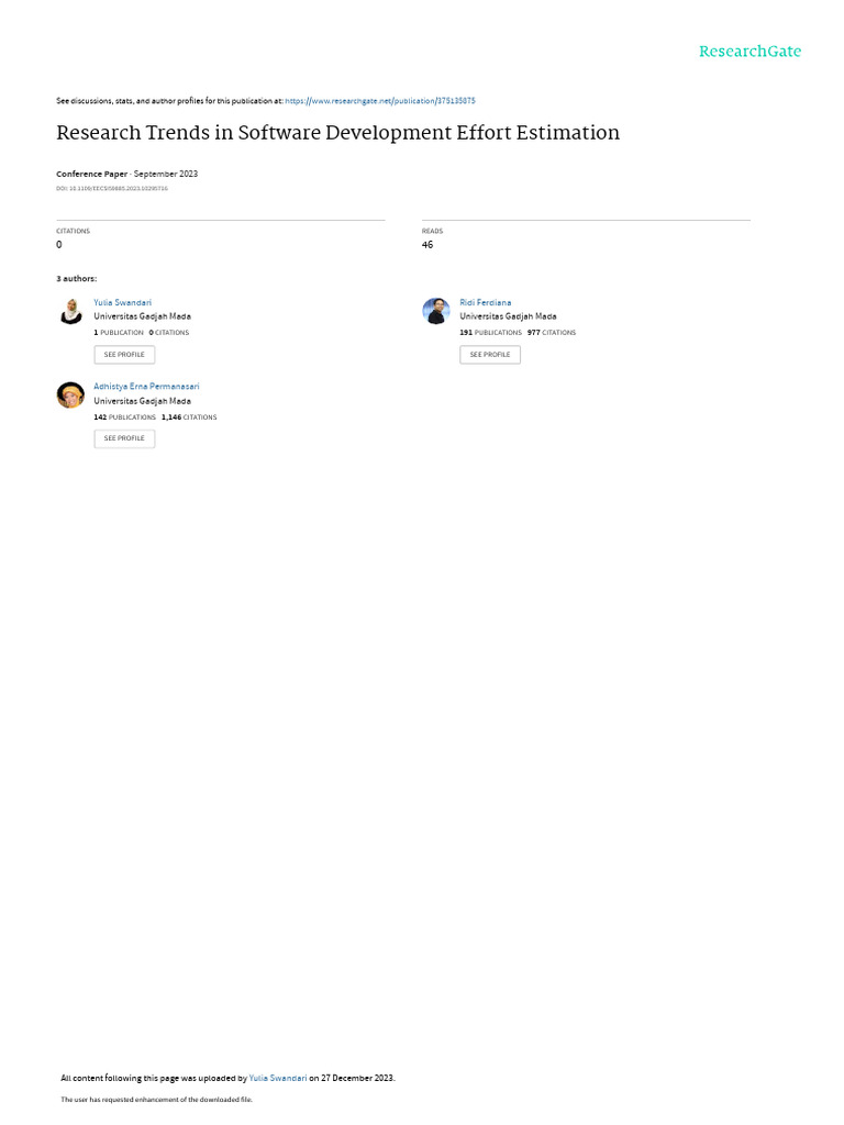 Research Trends in Software Development Effort Estimation: September 2023 | PDF | Machine ...