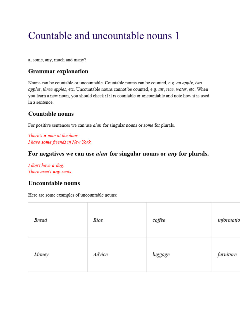 Countable vs Uncountable Nouns Explained | PDF