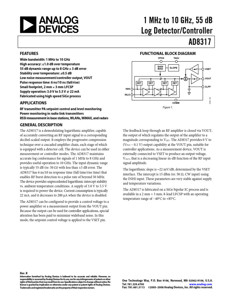 AD8317 Logartitmic Amplifier 1MHZ To 8 GHZ | PDF | Amplifier | Decibel