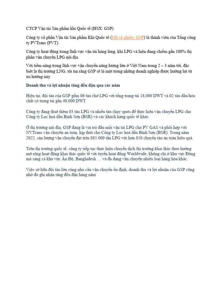 CTCP Vận tải Sản phẩm khí Quốc tế | PDF
