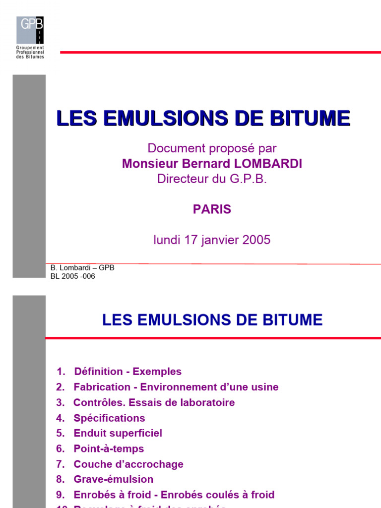 Émulsions de Bitume : Définition et Fabrication | PDF | Émulsion ...
