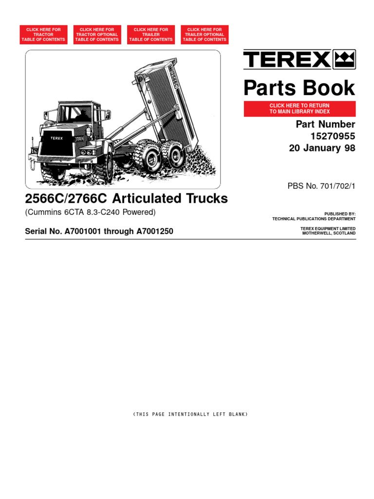 Terex 2566C/2766C Articulated Trucks | PDF | Steering | Books