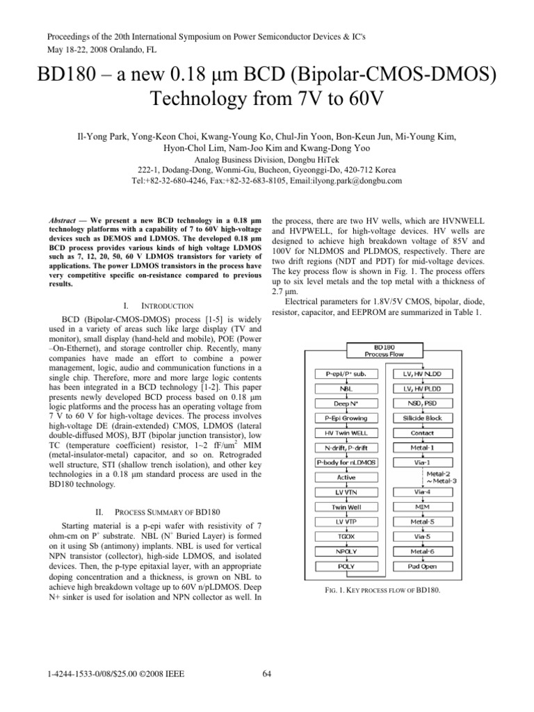 BD180 - A New 0.18 Ȝm BCD (Bipolar-CMOS-DMOS) | PDF | Bipolar Junction ...