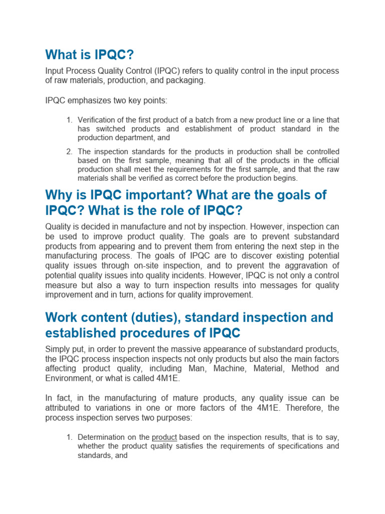 What Is IPQC | Download Free PDF | Quality (Business) | Production And Manufacturing