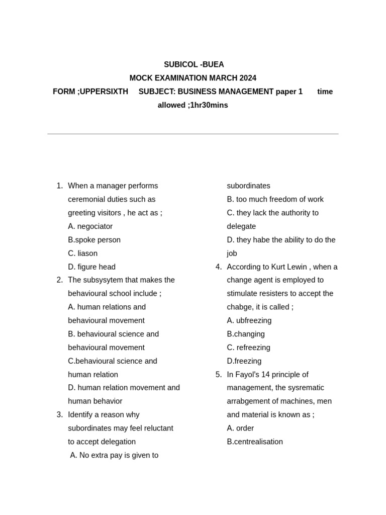 Business Management Exam Prep | PDF | Employment | Risk