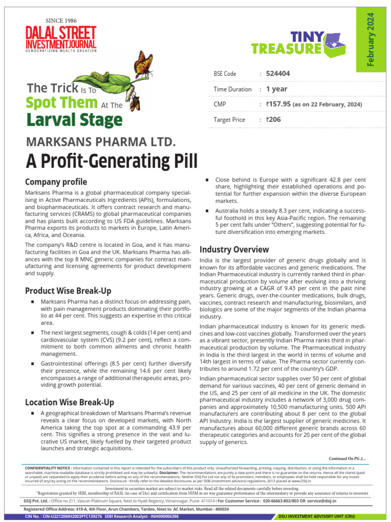 Marksans Pharma | PDF | Investing | Pharmaceutical Industry