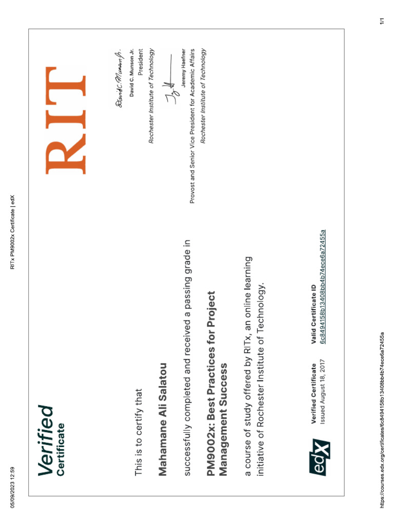 Best Practices For Project Management Sucess RIT Certificate | PDF