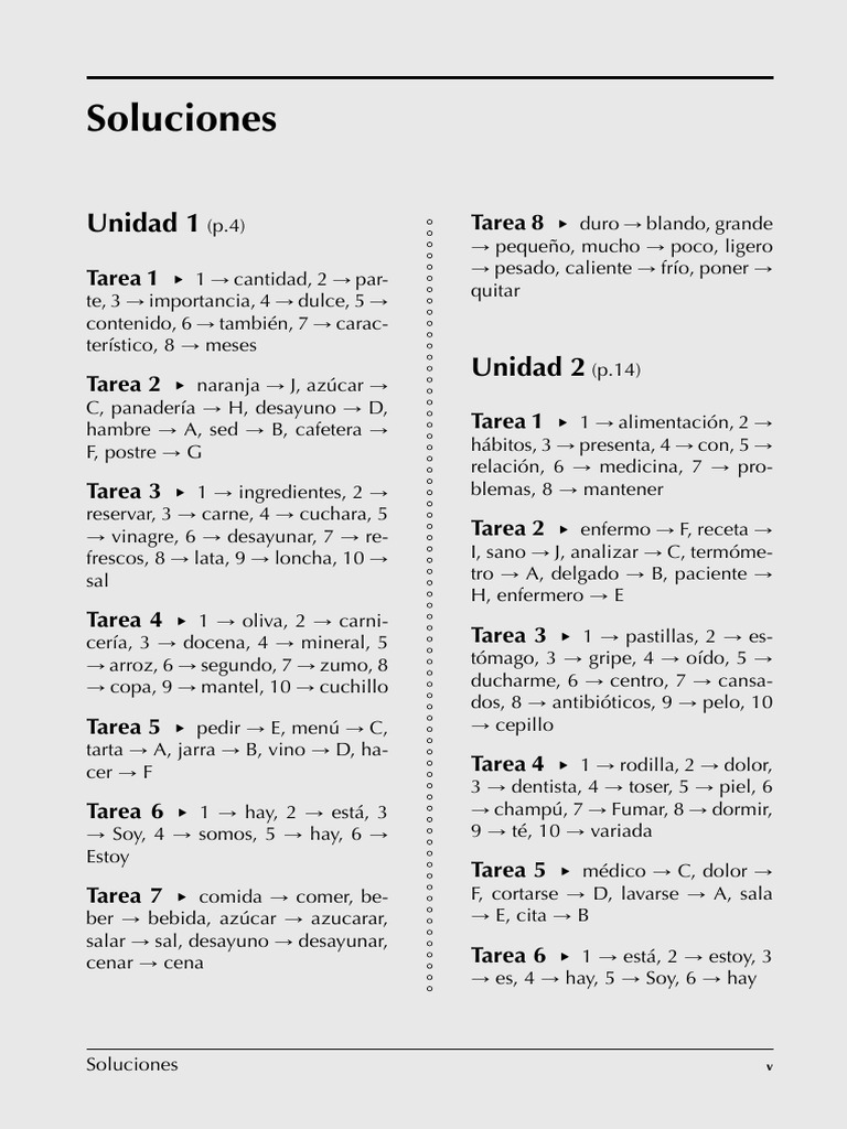 Soluciones Del Libro Español en 3-2-1 - Vocabulario A1-A2 | PDF