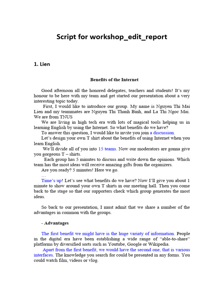 Script For Workshop | PDF | Computing | Human Communication