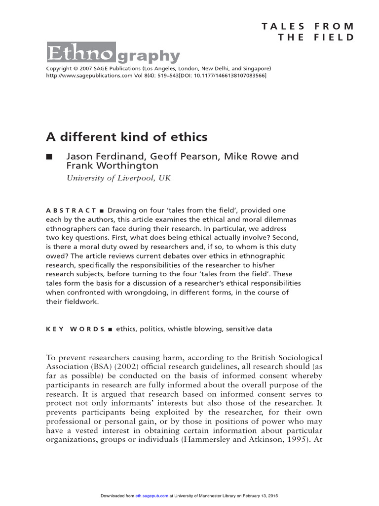 A Different Kind of Ethics | PDF | Ethnography | Informed Consent