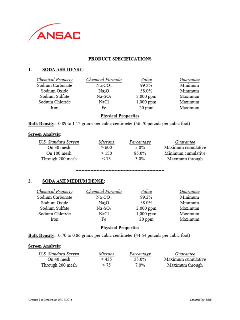 COA Soda Ash Dense Ansac - 230522 - 143613 | PDF | Sodium Carbonate ...