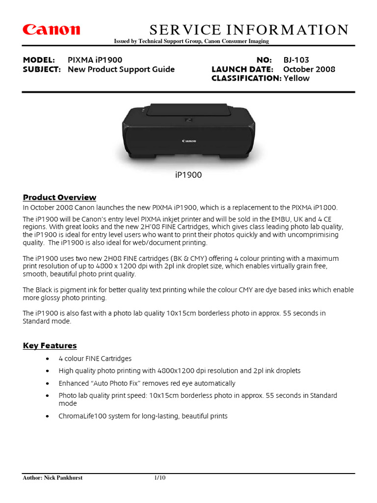 BJ-103 - ip1900SG | PDF | Printer (Computing) | Office Equipment