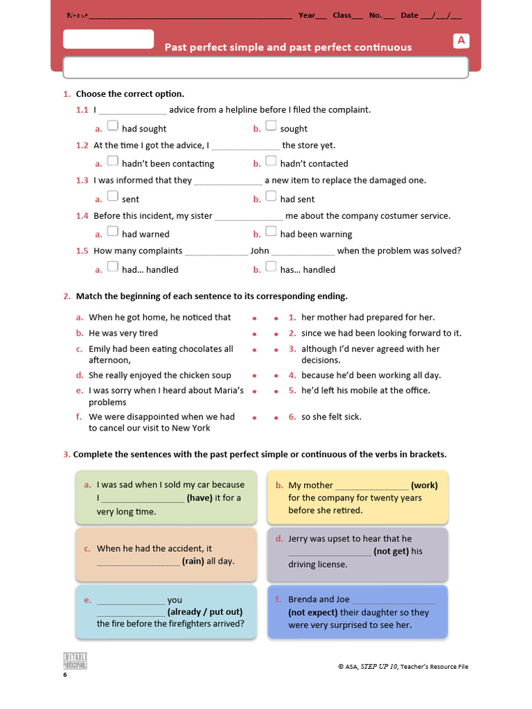 Past Perfect Simple and Past Perfect Continuous - A | PDF | Language ...