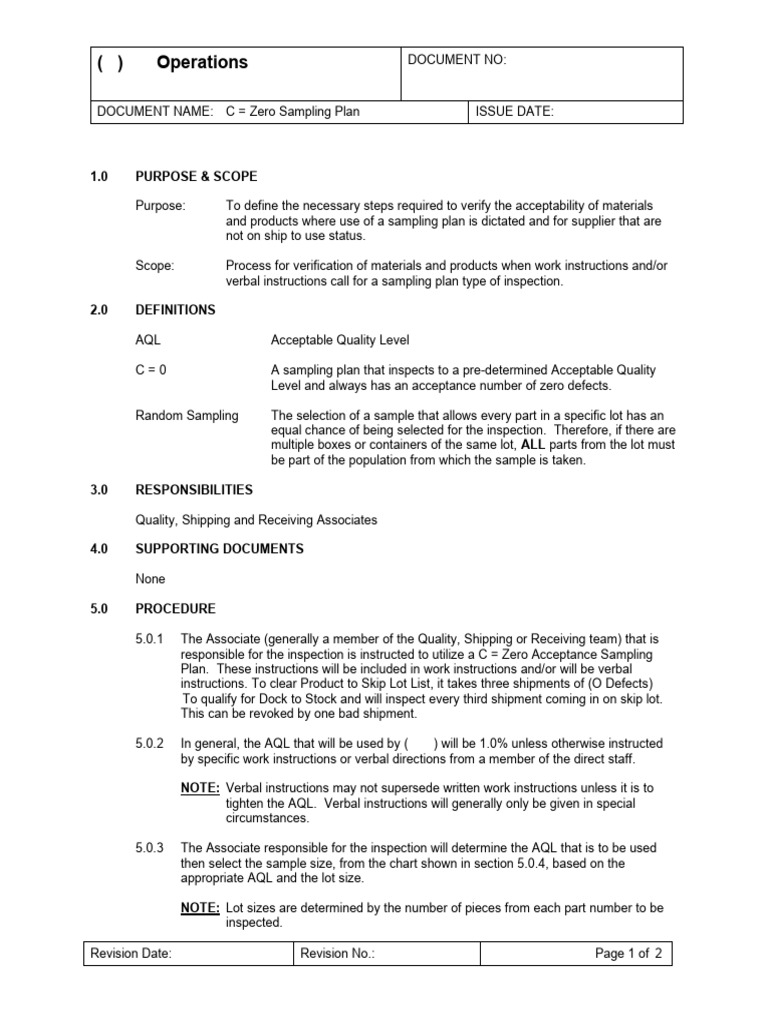C Zero Sampling Plan | PDF
