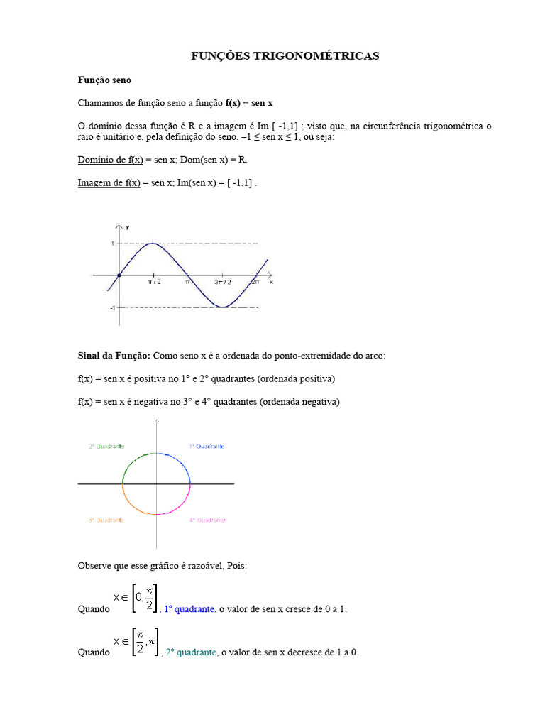 Funções Trigonométricas e Inversas | PDF | Função (Matemática ...