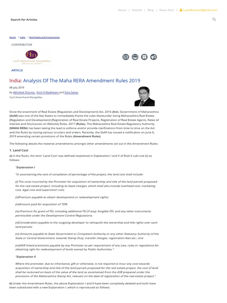 RERA - Analysis of The Maha RERA Amendment Rules 2019 | PDF | Justice | Crime & Violence
