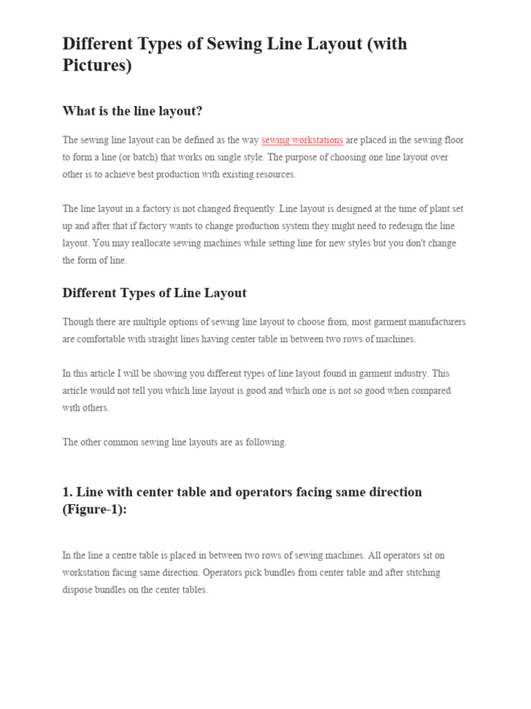 Different Types of Sewing Line Layout | PDF | Sewing | Sewing Machine