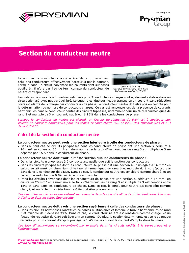 Section du Conducteur Neutre en Électricité | PDF | Électrotechnique ...