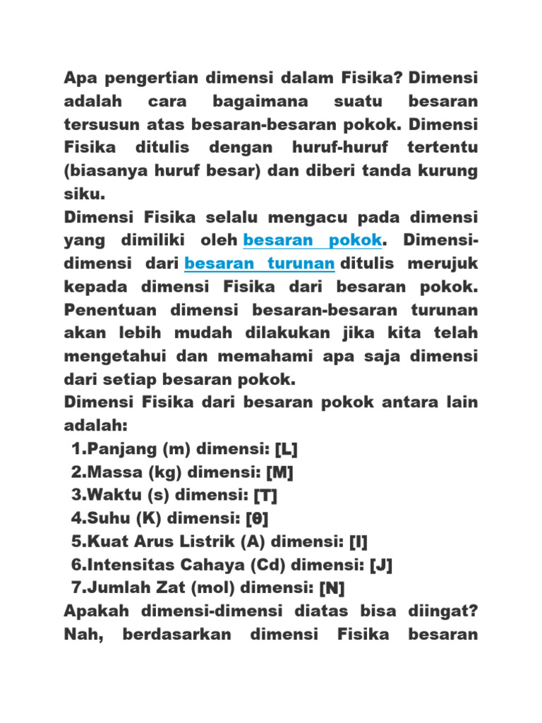 Apa Pengertian Dimensi Dalam Fisika | PDF | Metode & Bahan Ajar