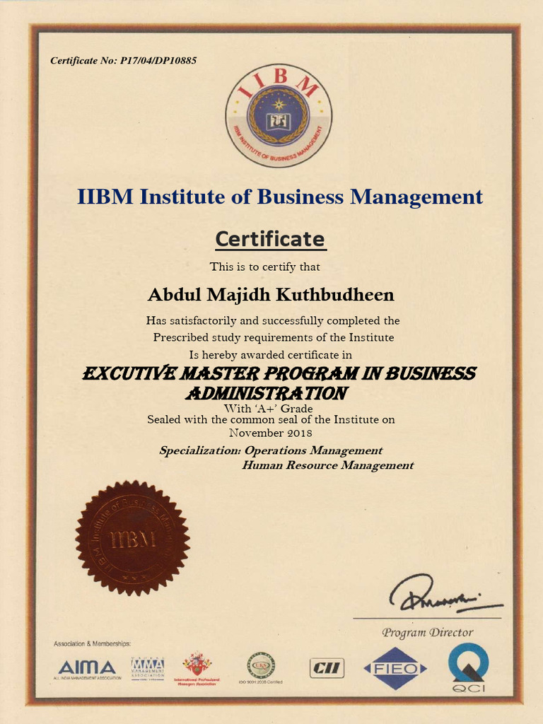 Executive Master Program Certificate | PDF | Business