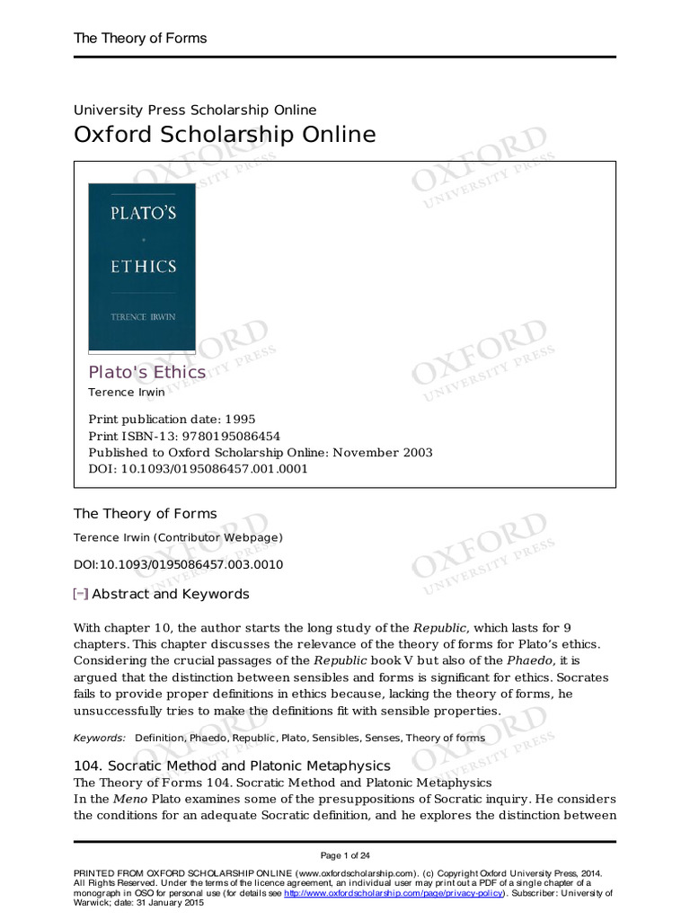 Irwin Terence - The Theory of Forms | PDF | Socrates | Plato