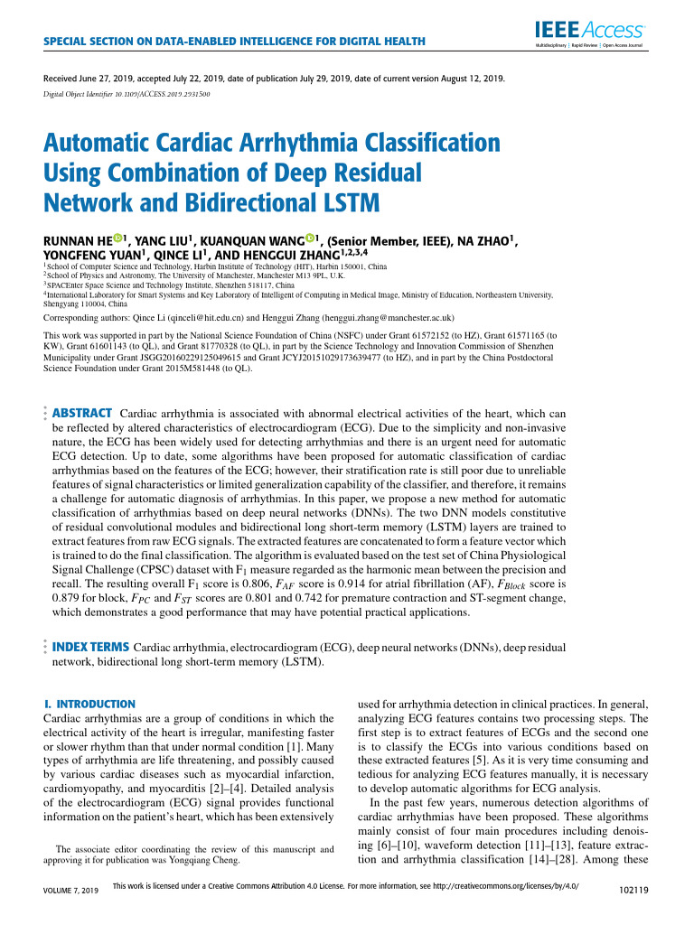 Automatic Cardiac Arrhythmia Classification Using Combination Of Deep Residual Network And