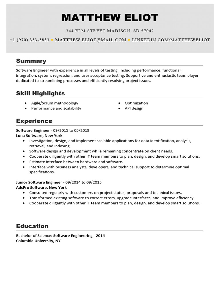 Software Engineer Resume - Matthew Eliot | PDF