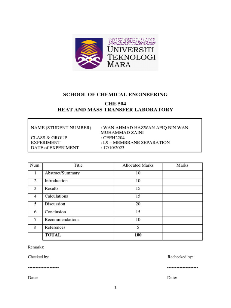 L9-Membrane Separation Wan Ahmad Hazwan Afiq Bin Wan Muhammad Zaini ... L9-Membrane Separation Wan Ahmad Hazwan Afiq Bin Wan Muhammad Zaini ...